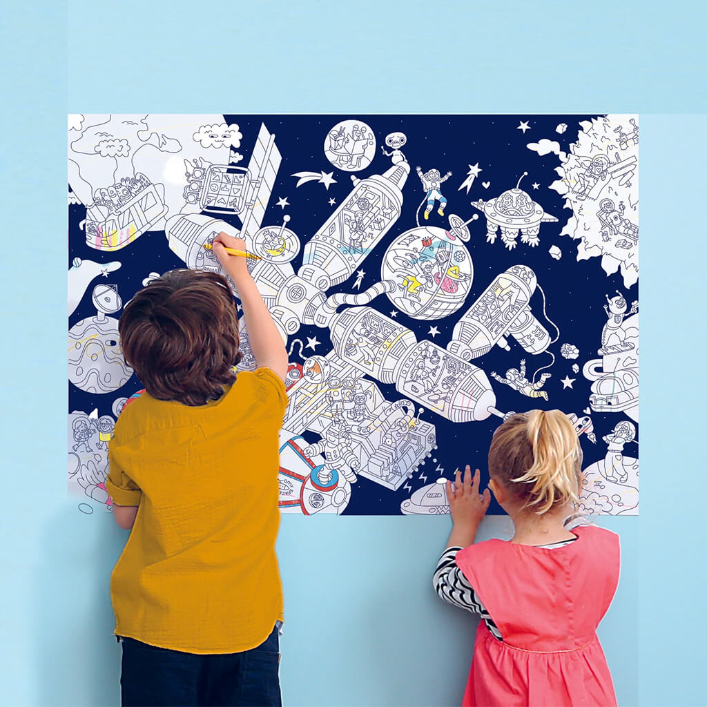 Giant Frameable Coloring Poster Space Station | Omy Design – NINI and LOLI