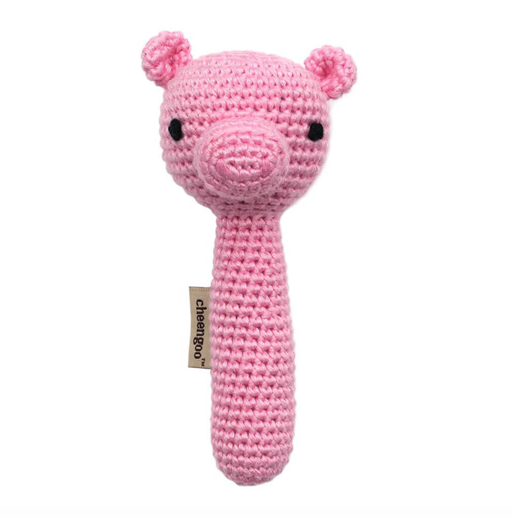 Crochet Stick Rattle Pig | Baby Rattles | NINI and LOLI