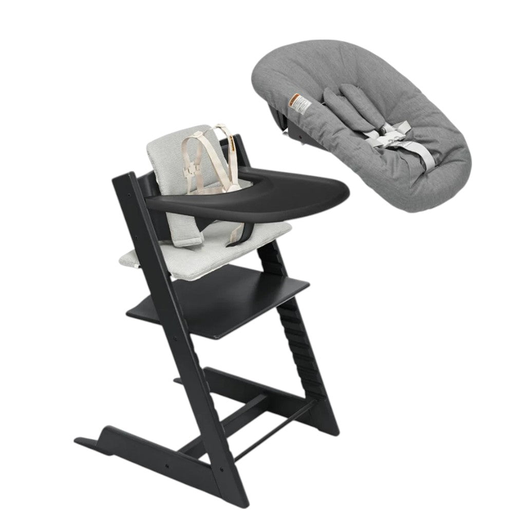 Tripp Trapp High Chair 2 Black, Nordic Grey Cush, Anthracite NewBorn S ...