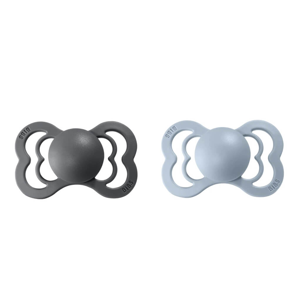 Bibs Natural Rubber Supreme Pacifier 2 Pack Iron/Baby Blue – NINI and LOLI