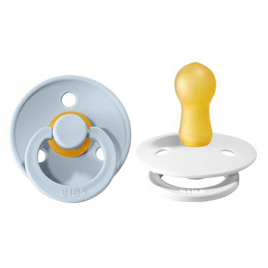 Natural Rubber Pacifier 2 Pack White/Baby Blue | Bibs | NINI and LOLI