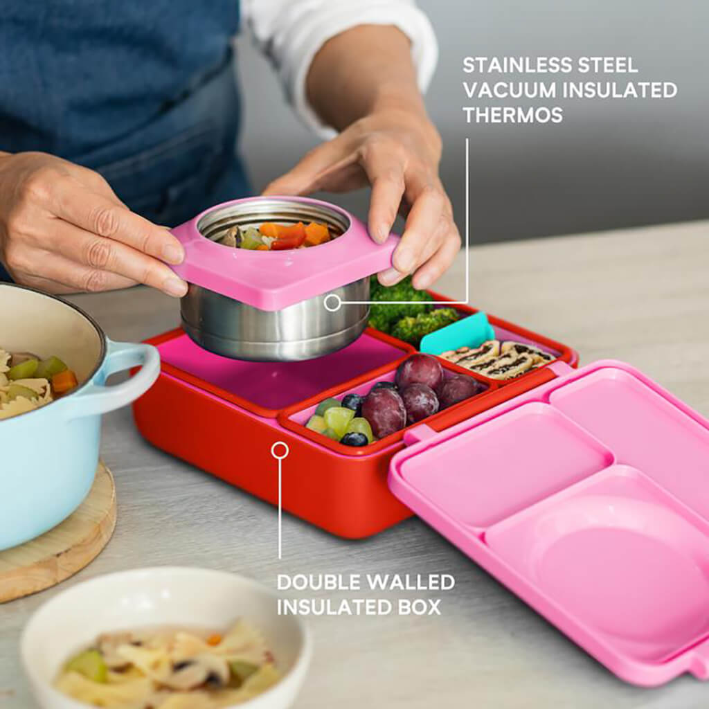 OmieBox Insulated Hot Cold Bento Box Pink Berry NINI And LOLI OmieBox Insulated Hot Cold Bento Box Pink Berry NINI And LOLI